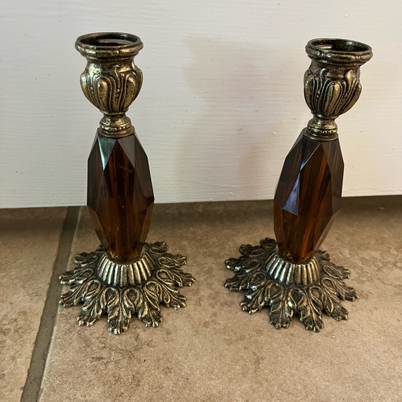 None | Accents | Vintage Candlesticks Set Brownbrass Look 7 Inches Tall ...